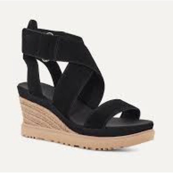 UGG | Shoes | Ugg Black Wedge Sandals With Crisscross Straps | Poshmark